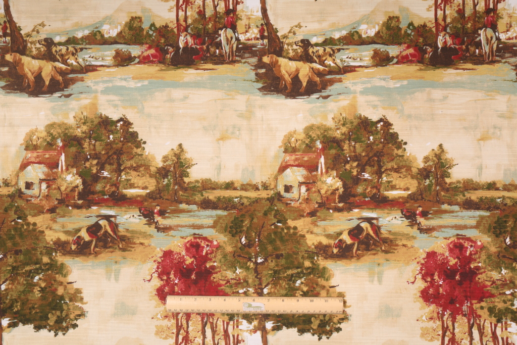 Hamilton The Hunt Printed Cotton Toile Drapery Fabric in Russet