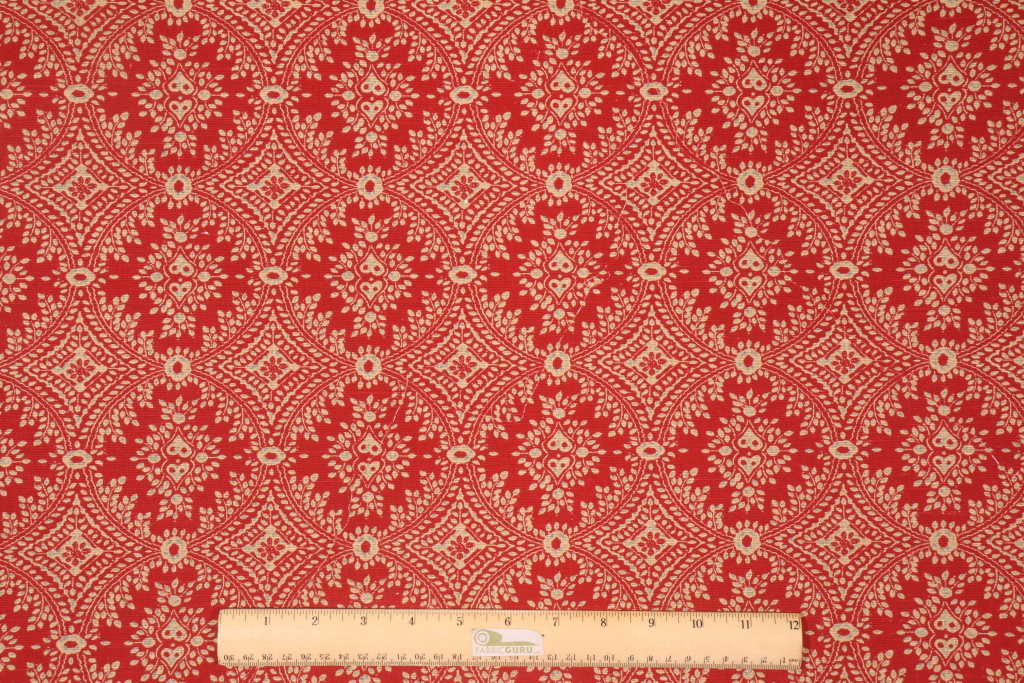 10 Yards Designer Printed Cotton Drapery Fabric in Red