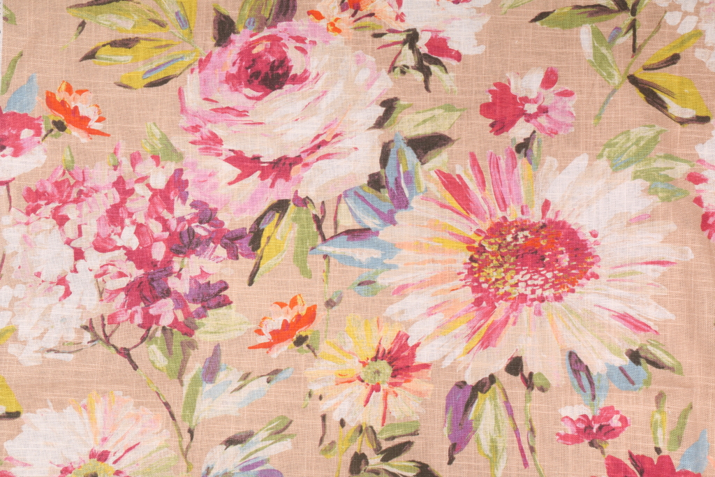 Hamilton Capri Printed Linen Blend Drapery Fabric in Beige