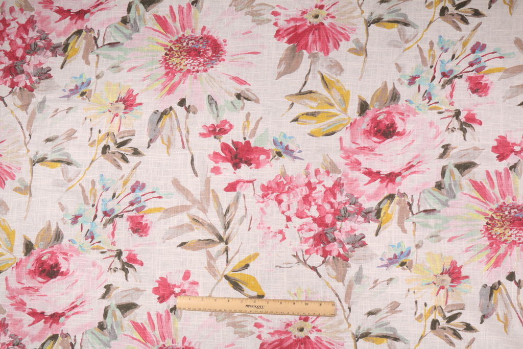 Hamilton Capri Printed Linen Blend Drapery Fabric in Pink