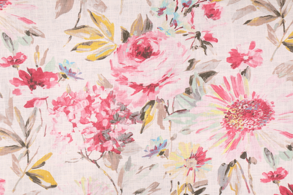 Hamilton Capri Printed Linen Blend Drapery Fabric in Pink
