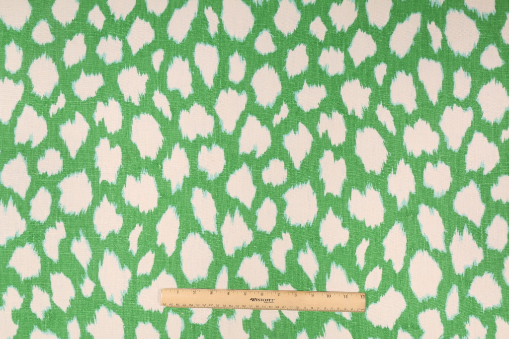KF Kate Spade Leokat Printed Linen Drapery Fabric in Picnic Green