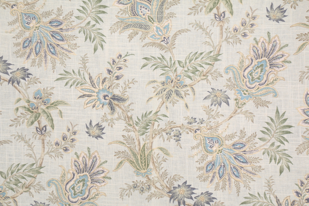 1.75 Yards Fabricut Oiler Printed Linen Drapery Fabric in Sea