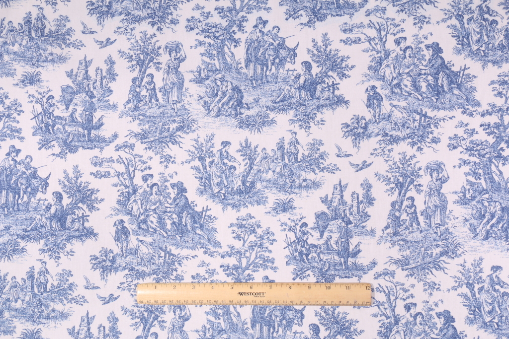 Waverly Charmed Life Toile Printed Cotton Drapery Fabric in Cornflower