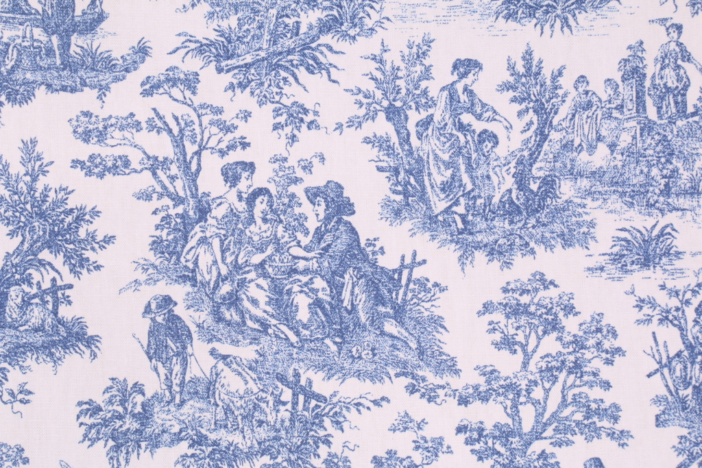 Waverly Charmed Life Toile Printed Cotton Drapery Fabric in Cornflower