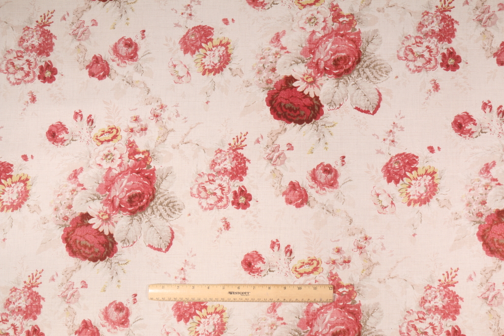 Waverly Norfolk Rose Printed Cotton Drapery Fabric in Rose