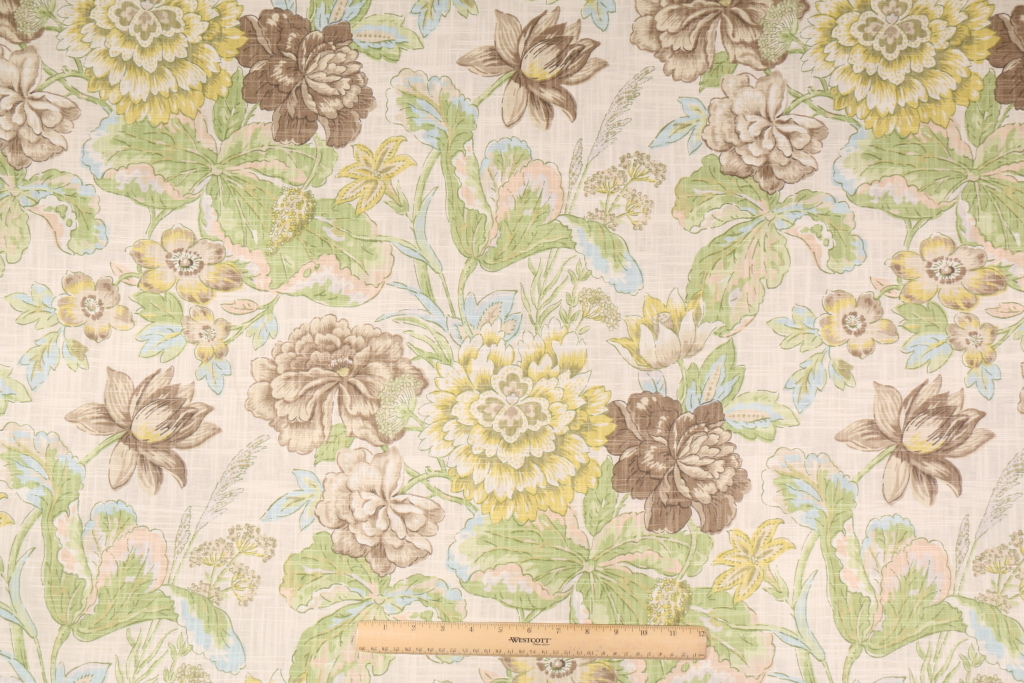 Waverly Sonnet Sublime Printed Slubbed Cotton Drapery Fabric in Mineral