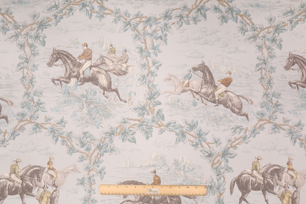 Kaufmann Hewitt Equestrian Toile Printed Cotton Drapery Fabric in Dew ...