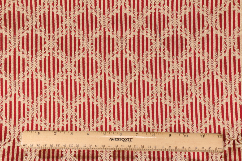 3.6 Yards Gold & Red Damask Upholstery Fabric