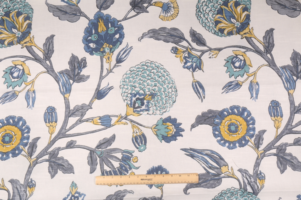 1.5 yards Robert Allen Printed Cotton Drapery Fabric in Blue