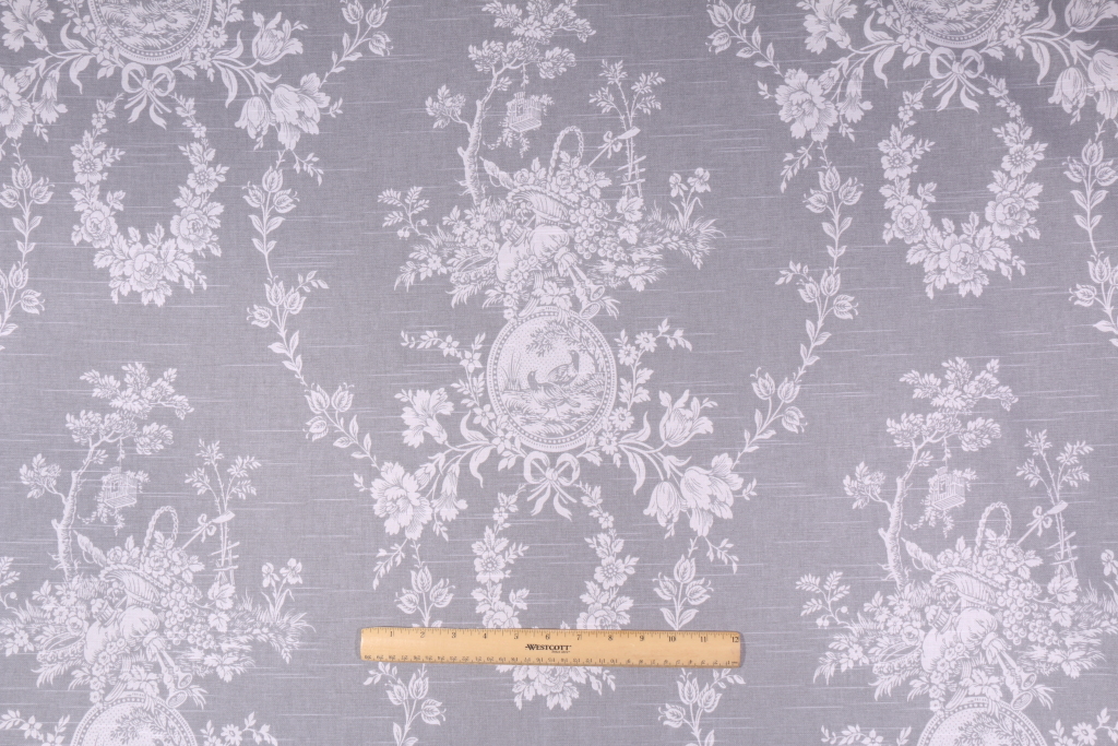 Waverly Country House Toile Printed Cotton Drapery Fabric in Platinum