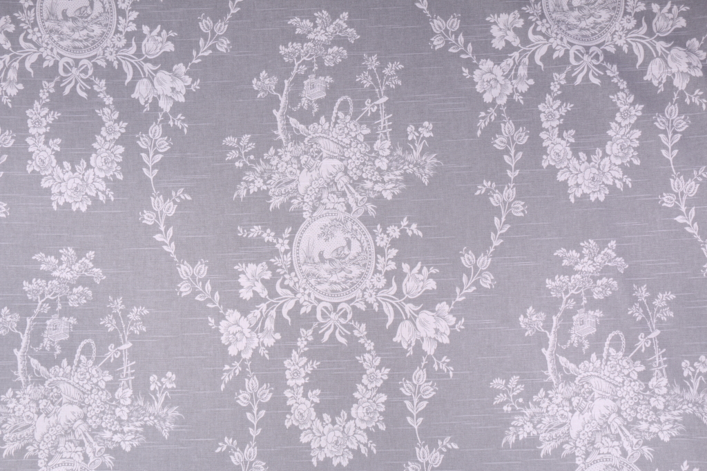 Waverly Country House Toile Printed Cotton Drapery Fabric in Platinum