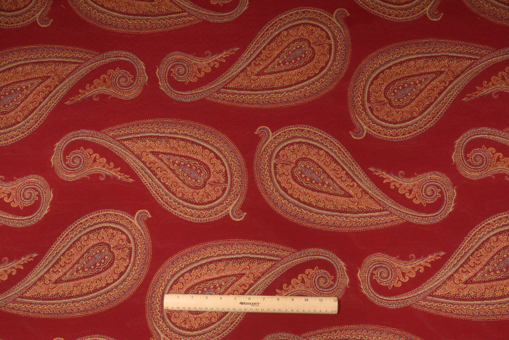 7 Yards Paisley Tapestry Upholstery Fabric in Red
