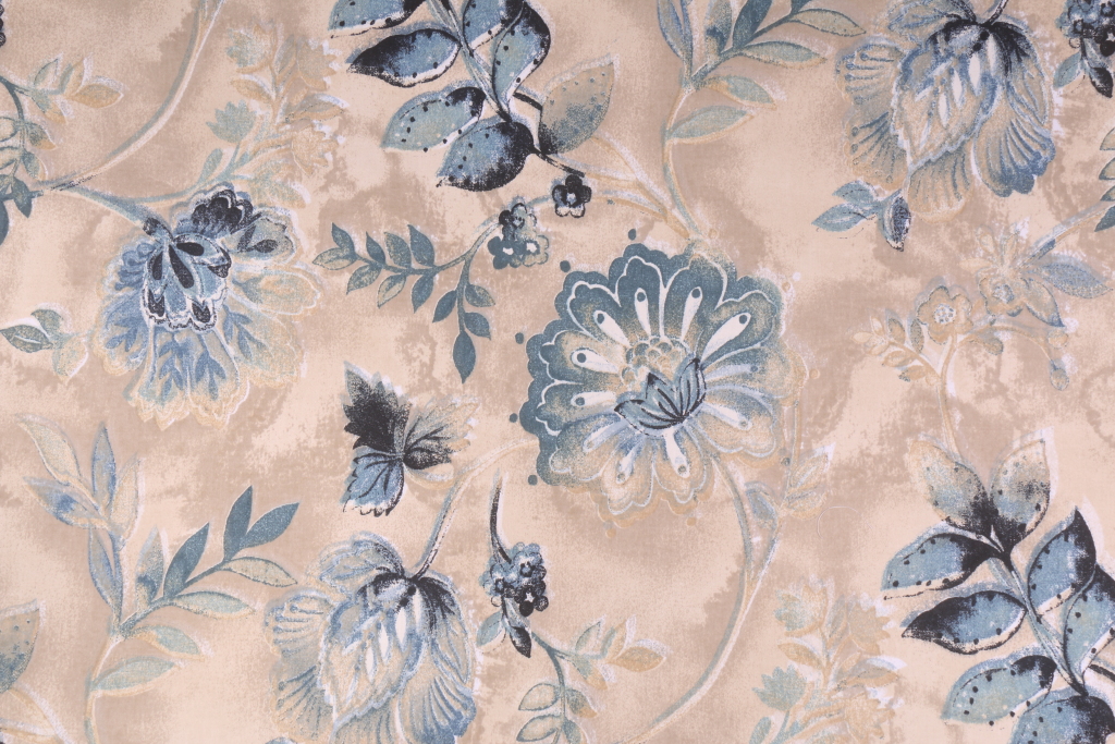 Kelly Ripa Home Lighthearted Printed Cotton Drapery Fabric in Indigo