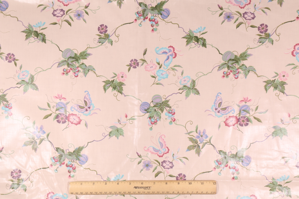 3.8 Yards Floral Printed Polished Cotton Drapery Fabric in Pink