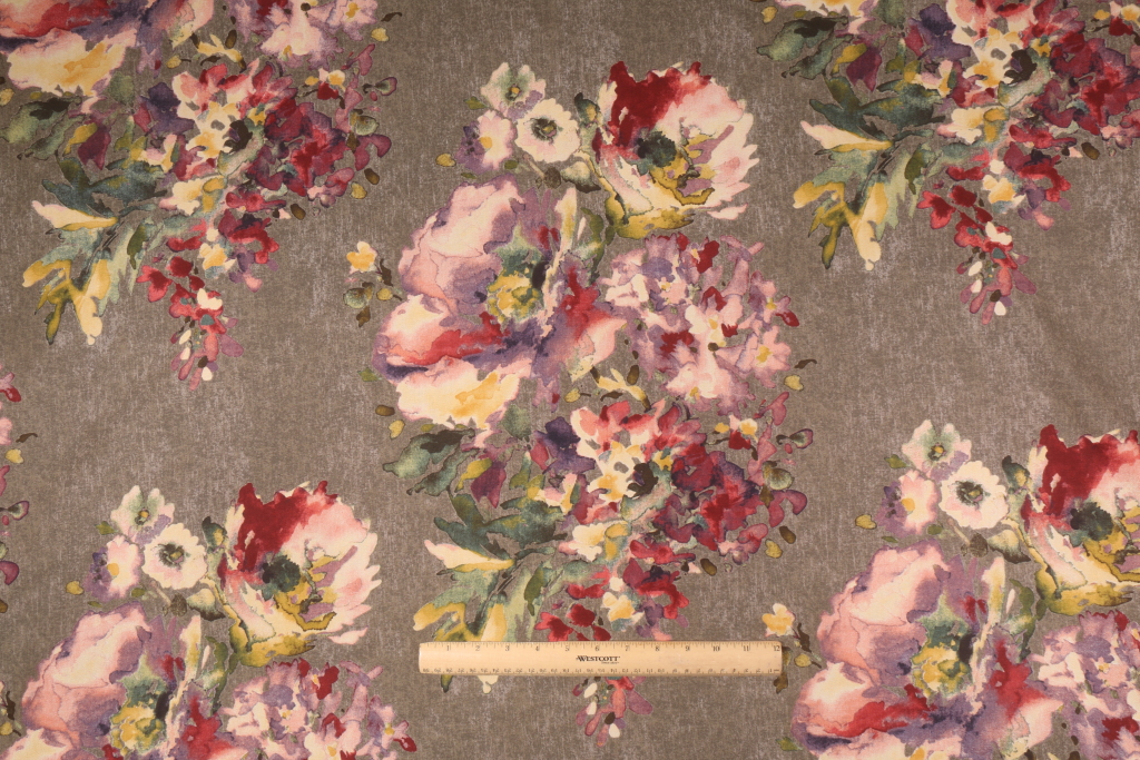 Mill Creek Rites of Spring Printed Cotton Drapery Fabric in Mixed Berry