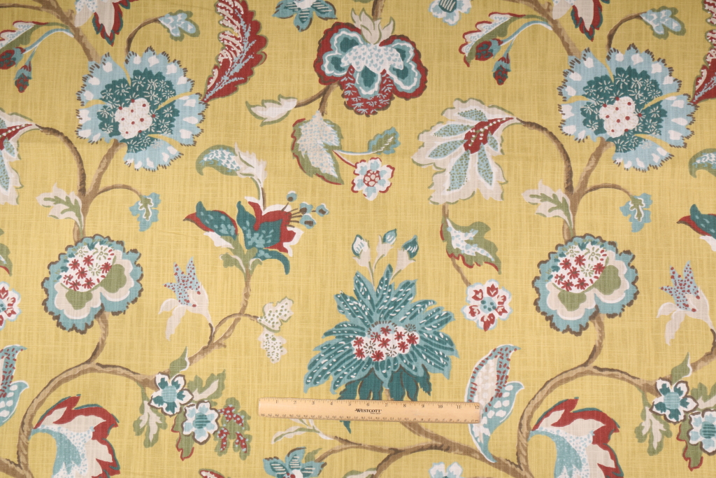 Robert Allen Bromwich Printed Cotton Drapery Fabric in Zest