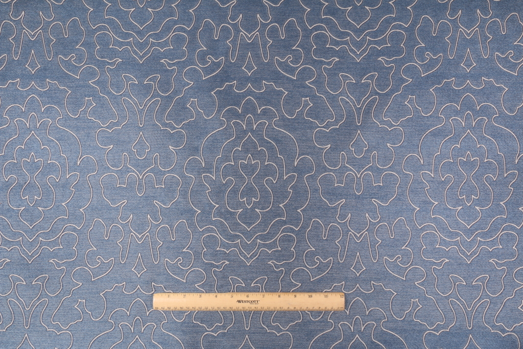 7 Yards Damask Upholstery Fabric in Blue