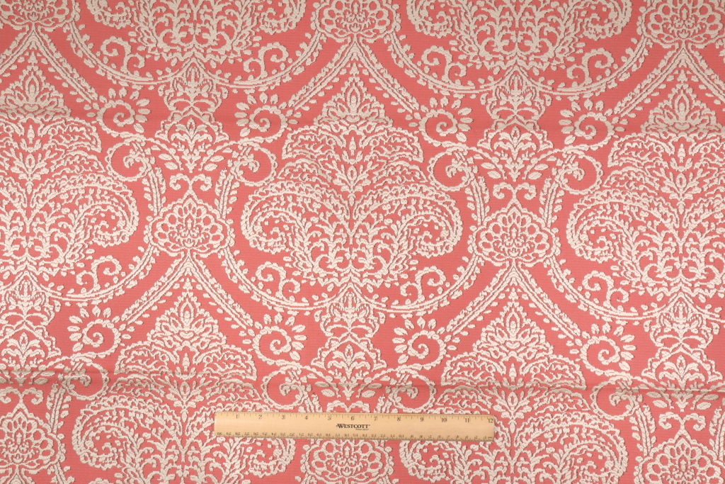 1 Yards Damask Upholstery Fabric in Coral