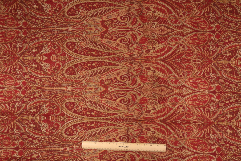 4.1 Yards Paisley Tapestry Upholstery Fabric in Red