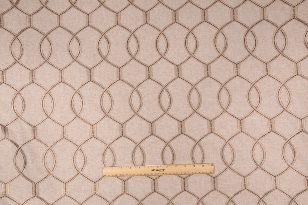 Richloom Slalom Embroidered Poly Linen Decorator Fabric in Sand