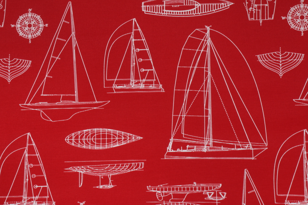 10 Yards Richloom Sailing Printed Polyester Outdoor Fabric in Red