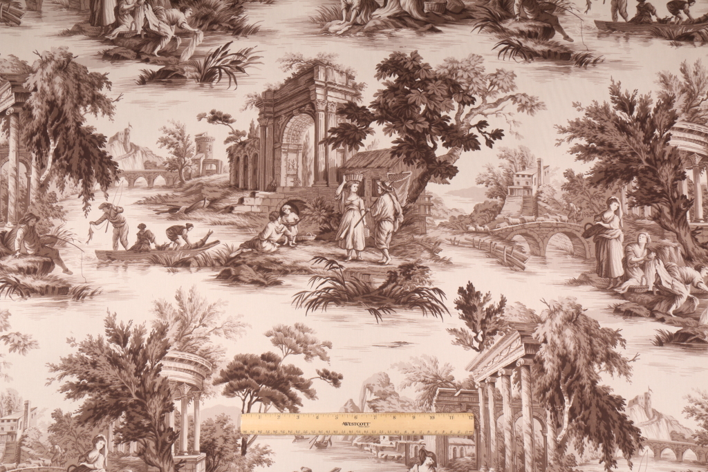 3.88 Yards Kaufmann Toile Drapery Fabric in Brown/Beige