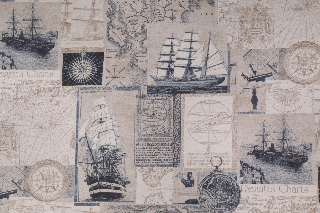 Vilber 34127 Atlas Spanish Printed Drapery Fabric in Mariner