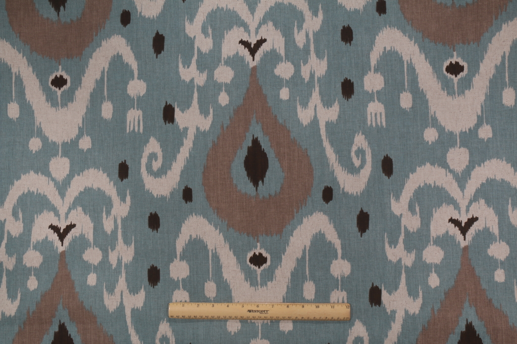 Vilber 13457 Ikat Spanish Printed Drapery Fabric in Spa