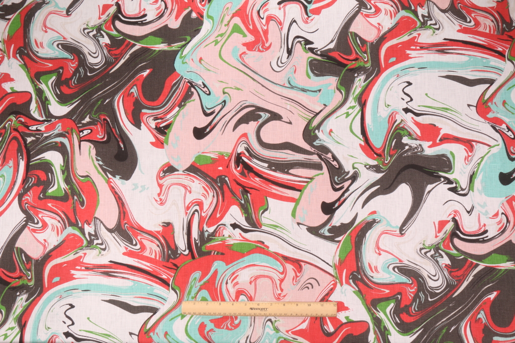 Designer Marble Swirl By Kate Spade Printed Linen Drapery Fabric in Multi