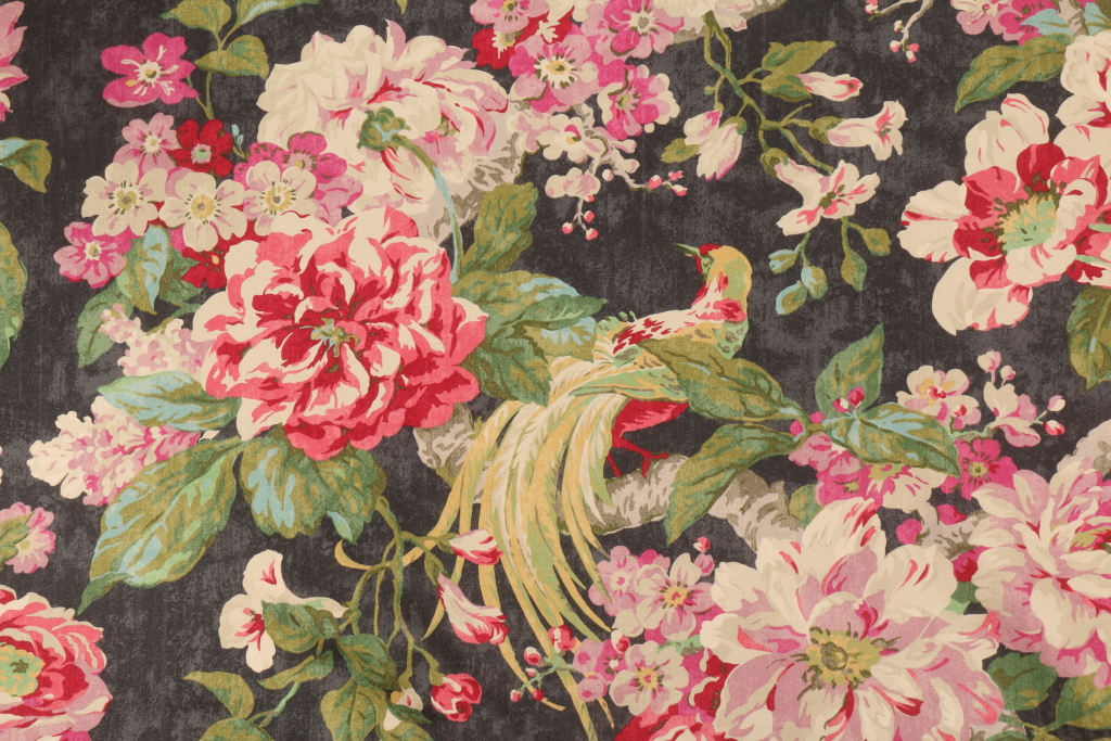 Waverly Floral Engagement Printed Cotton Drapery Fabric in Nightfall