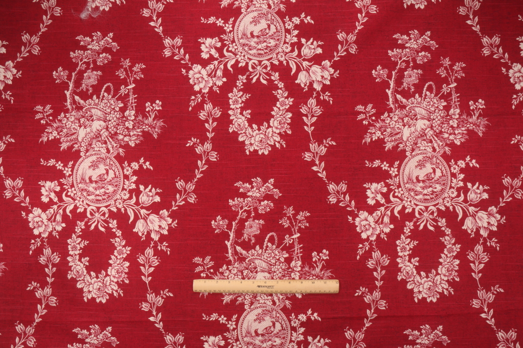 Waverly Country House Toile Printed Cotton Drapery Fabric in Red