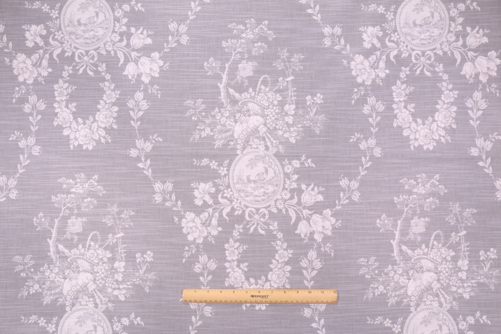 Waverly Country House Toile Printed Cotton Drapery Fabric in Platinum