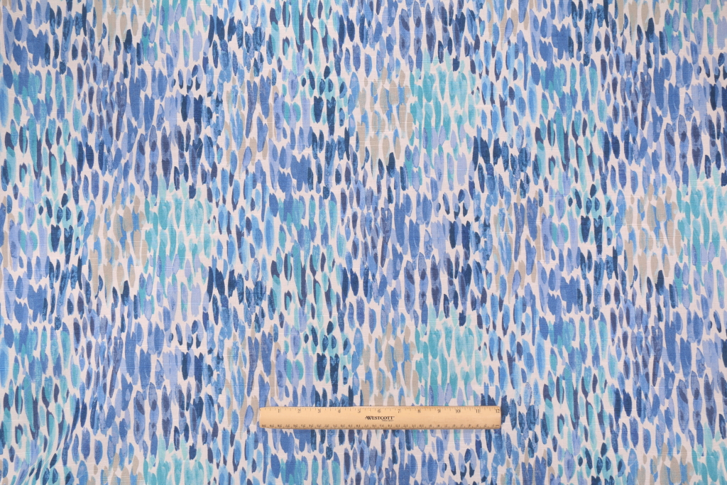 Kelly Ripa Home Make It Rain Printed Cotton Drapery Fabric in Bluebell