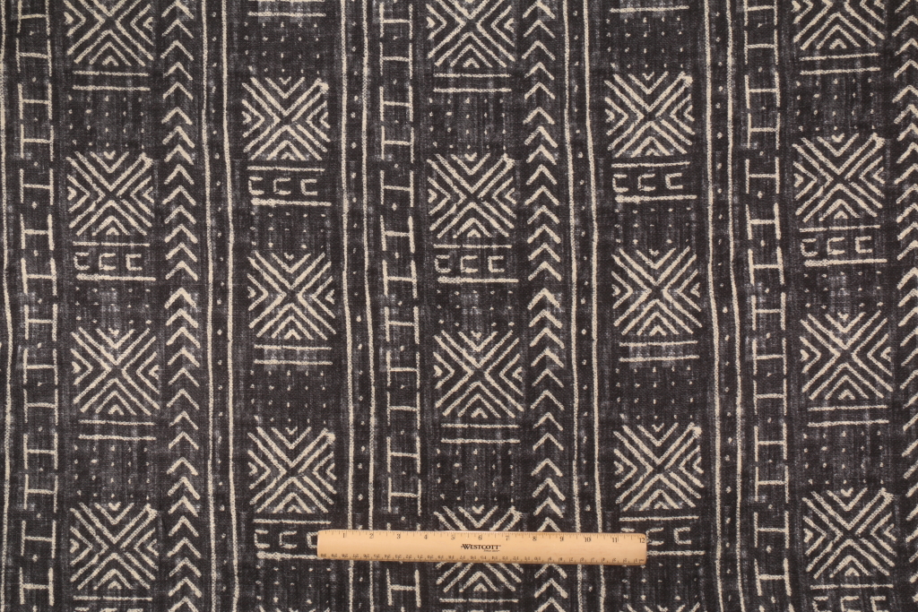 PK Lifestyles Mali Mud Cloth Printed Linen Blend Drapery Fabric in Inked