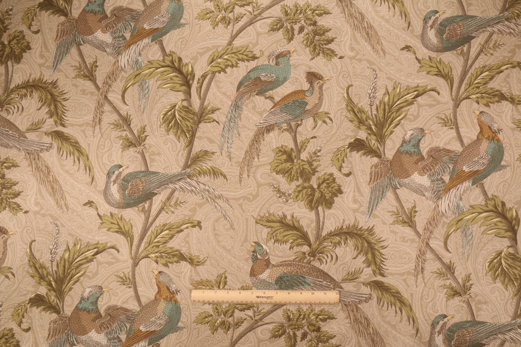 Braemore Pheasant Hunt Printed Cotton Drapery Fabric in Birch