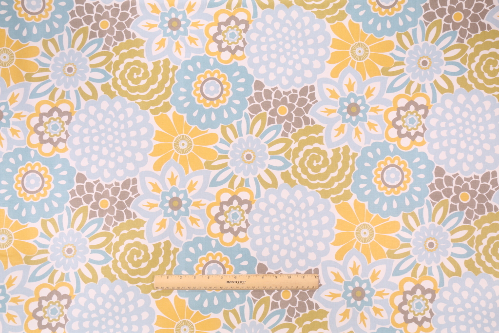 Waverly Button Blooms Printed Cotton Drapery Fabric in Spa