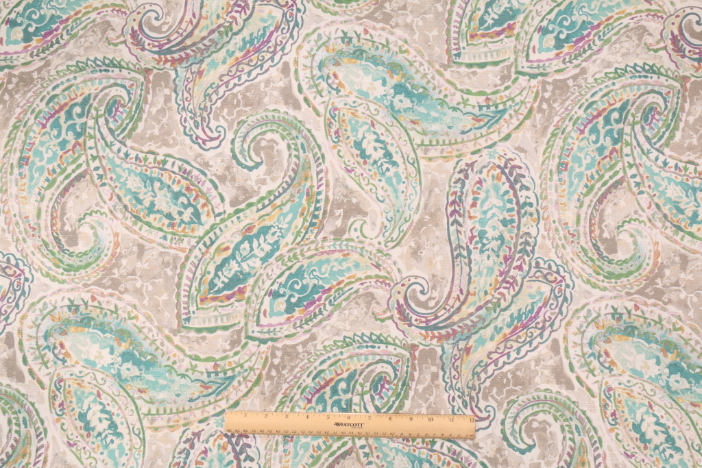 Kelly Ripa Bright & Lively Printed Cotton Drapery Fabric in Seaglass