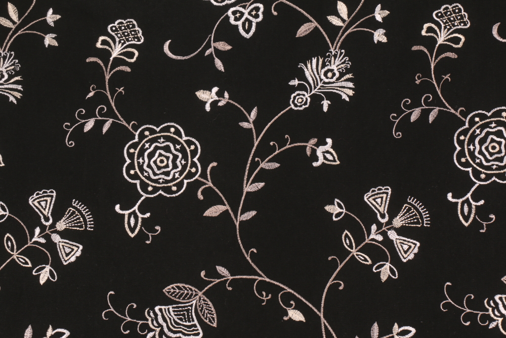 Robert Allen Stacy Lin Embroidered Cotton Drapery Fabric in Black