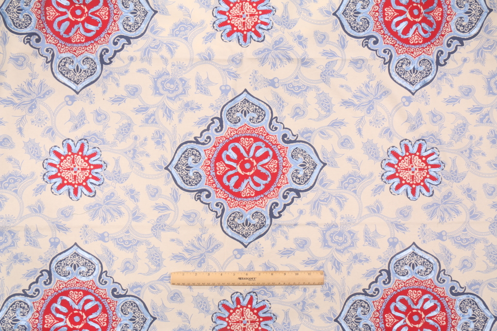 1.88 Yards Iman Home Medina Ribbon Applique Printed Cotton Drapery Fabric