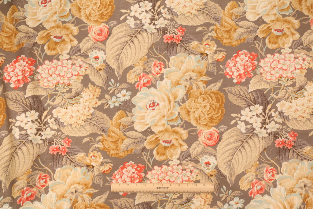 2 Yards Waverly Floral Flourish Printed Cotton Drapery Fabric in Clay