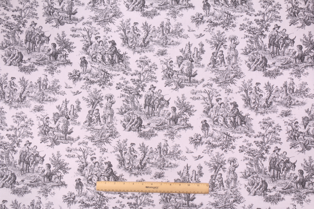 Waverly Rustic Toile Printed Cotton Drapery Fabric in Black