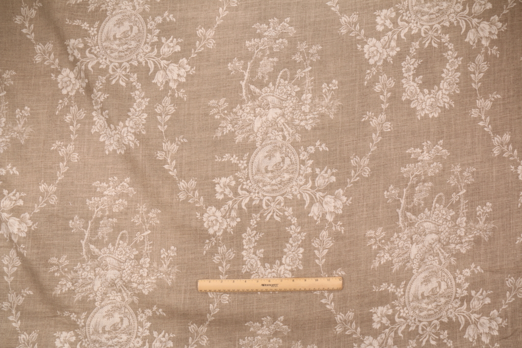 Waverly Country House Toile Printed Linen Drapery Fabric in Linen
