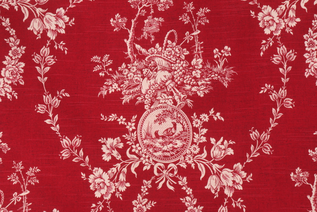 Waverly Country House Toile Printed Cotton Drapery Fabric in Red
