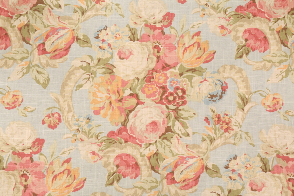 Waverly Spring Bling Printed Floral Linen Blend Drapery Fabric in Vapor