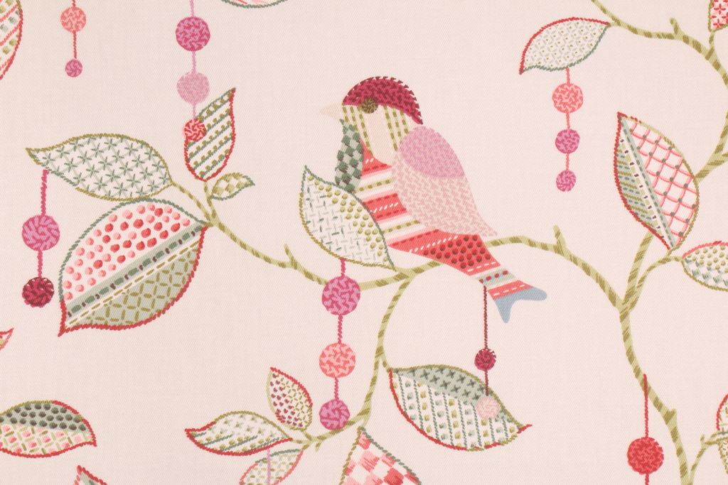 4.38 Yards Kaufmann Tweet Tweet Printed Cotton Drapery Fabric in Berry