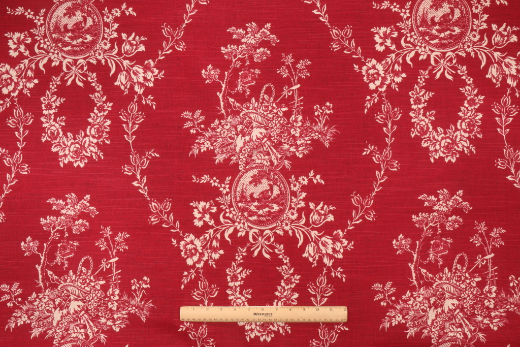 Waverly Country House Toile Printed Cotton Drapery Fabric in Red
