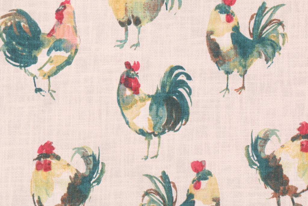1 Yard Richloom Rooster Printed Cotton Drapery Fabric in Garden