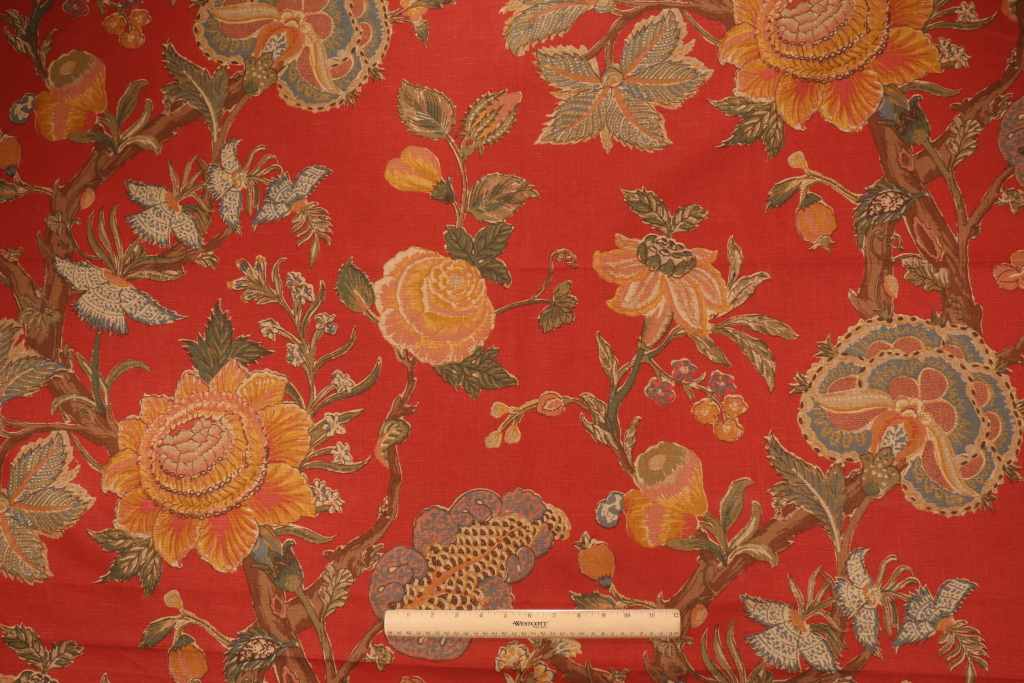 1 Yard Thibaut Nicobar F97130 Printed Linen Blend Drapery Fabric in Red