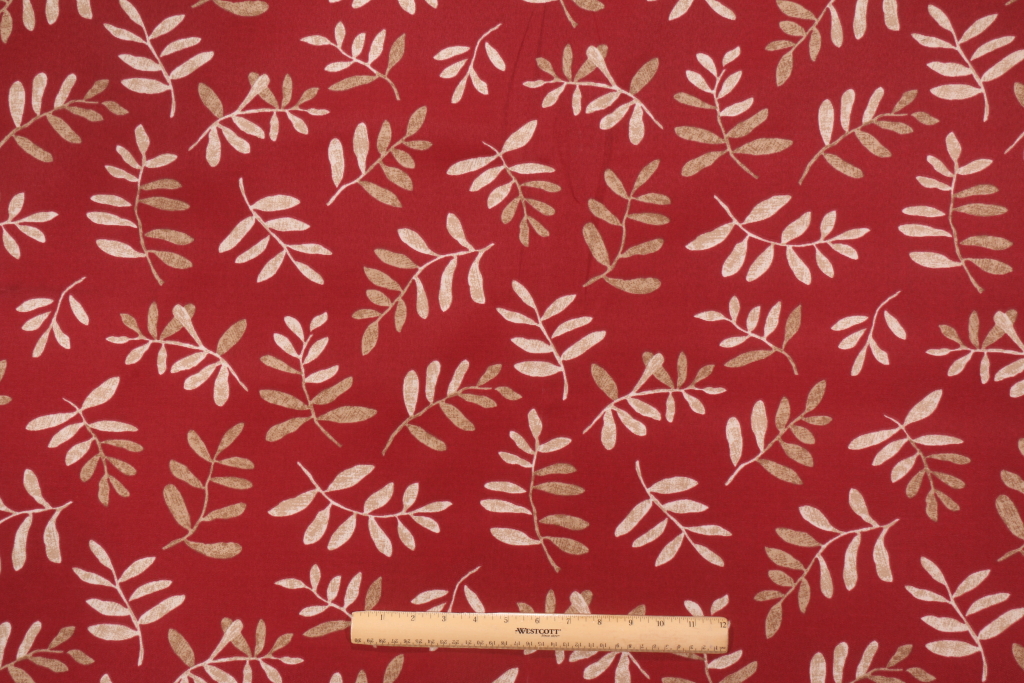 4 Yards PK Lifestyles Native Leaves Printed Polyester Outdoor Fabric in Red